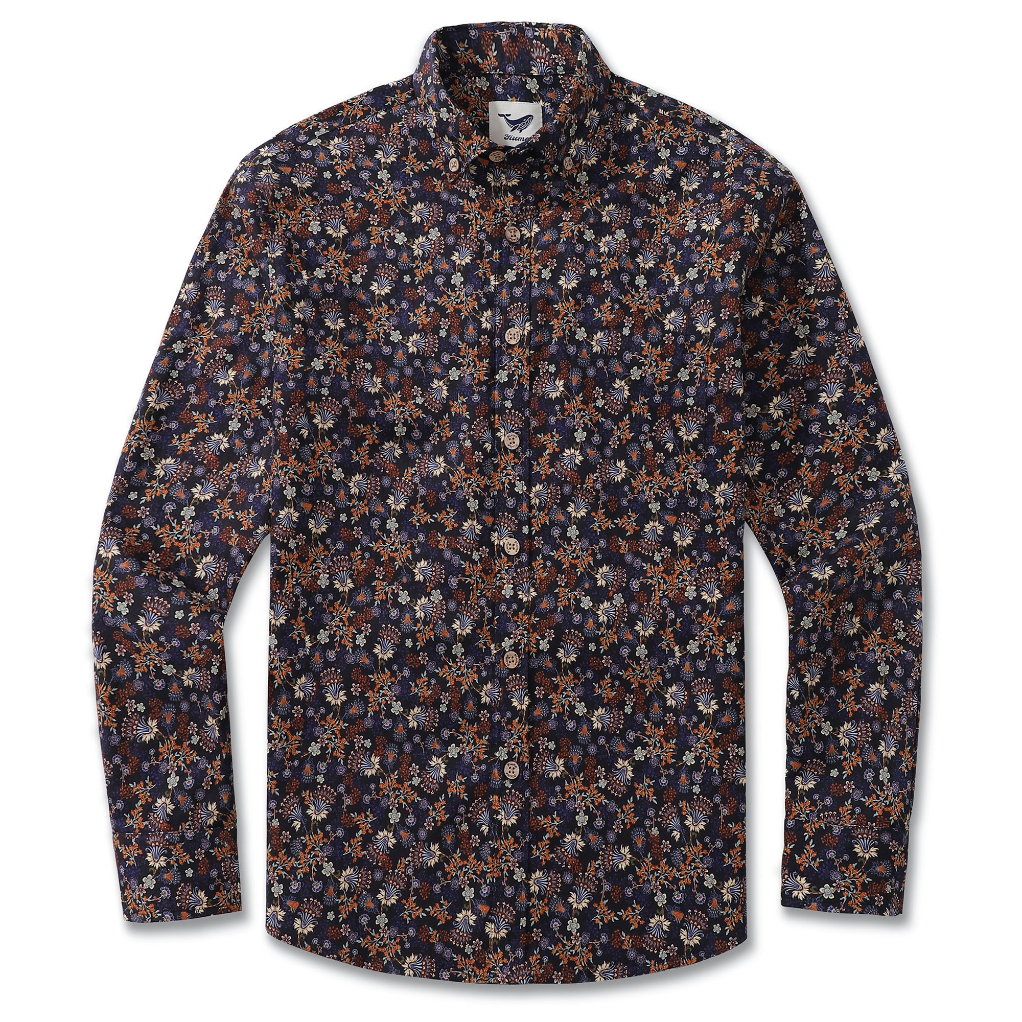 Long Sleeve Hawaiian Shirt For Men Garde Cotton Button-down Aloha Shir ...