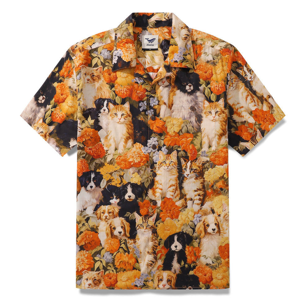 Hawaiian Shirt For Men Dog and Cat Shirt Camp Collar 100% Cotton – Outlets Yiume